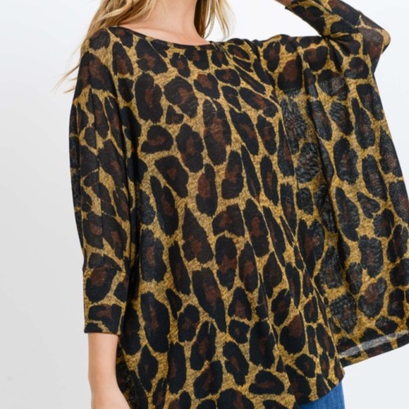 Cherish | Sweaters | Leopard Print Dolman Sleeve Asymmetrical Blouse ...